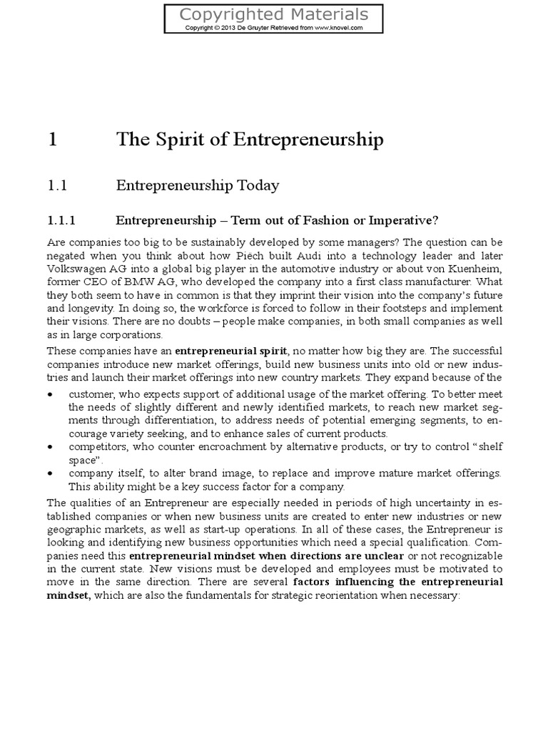 The Essence of Entrepreneurial Spirit | PDF | Entrepreneurship ...