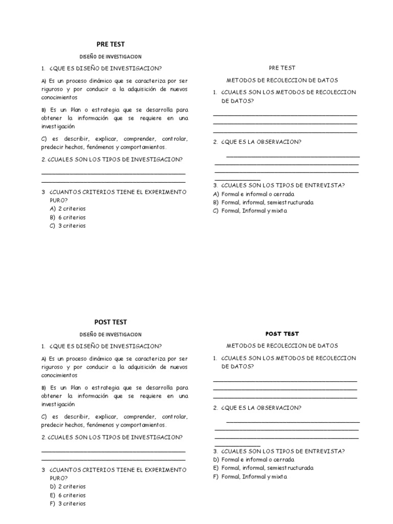 Pre y Post Test en Diseño de Investigación | PDF | Diseño de la ...
