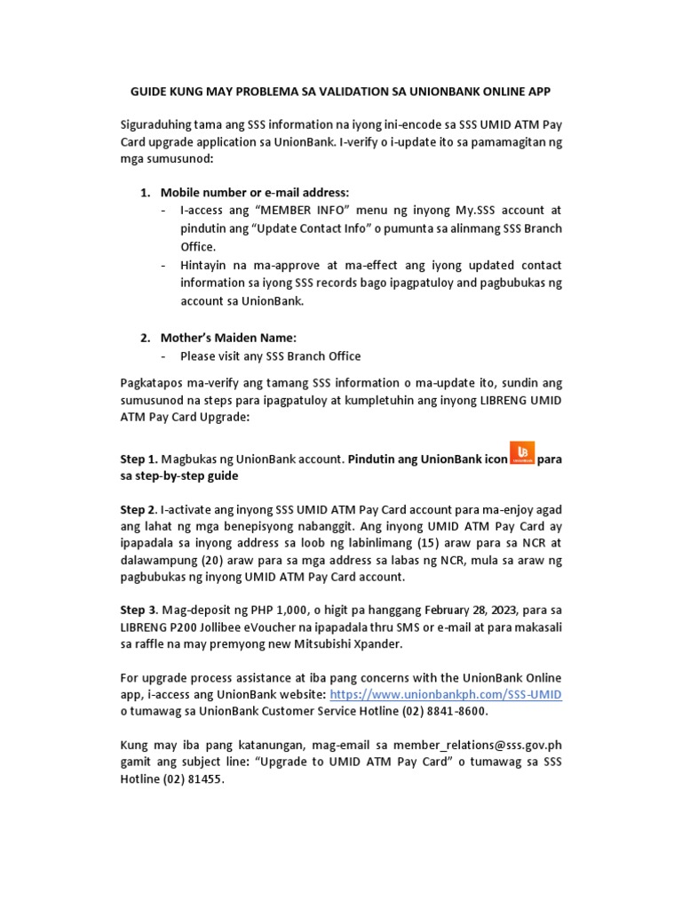 Guide Kung May Problema Sa Validation Sa UBP Online App | PDF