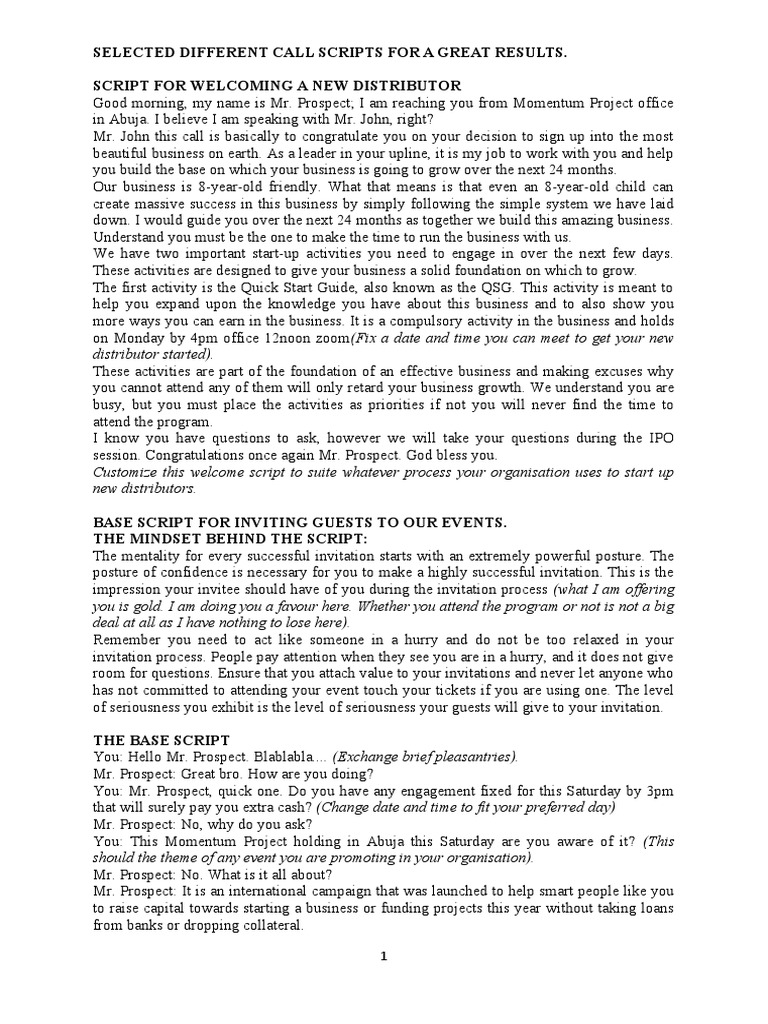 Selected Different Call Scripts Pdf Business 