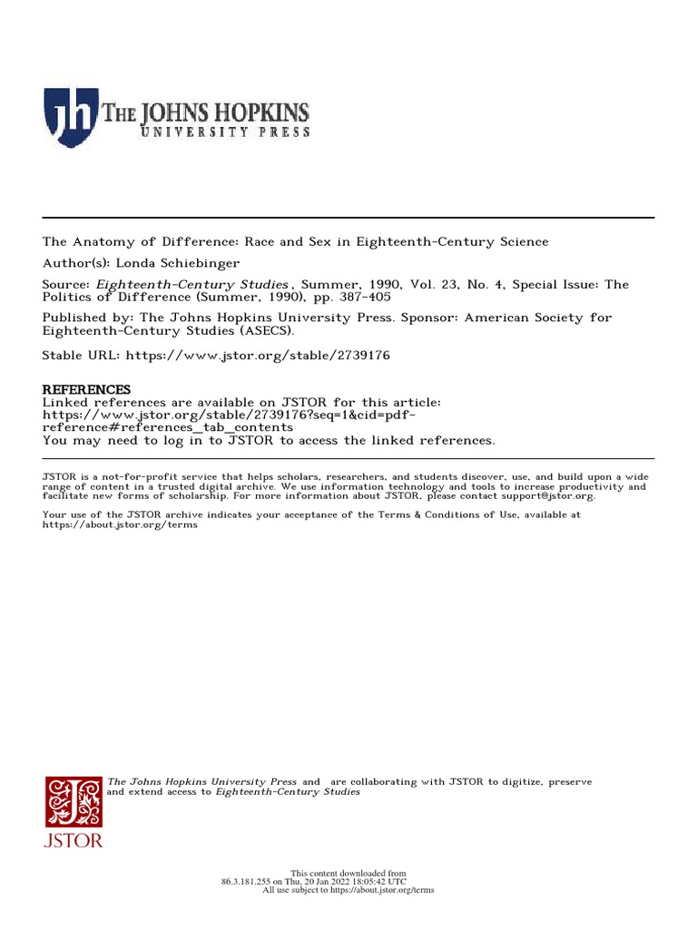 The Anatomy Of Difference Race And Sex In Eighteenth Century Science Pdf Race Human