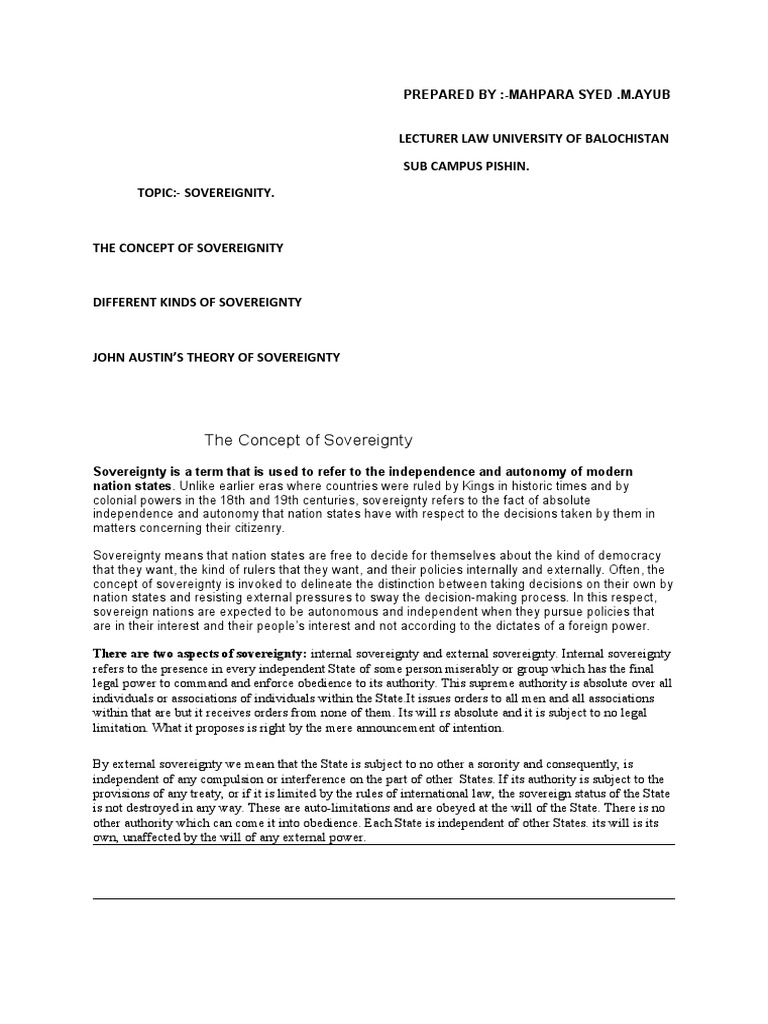 Concept of Sovereignty. | PDF | Sovereignty | Sovereign State