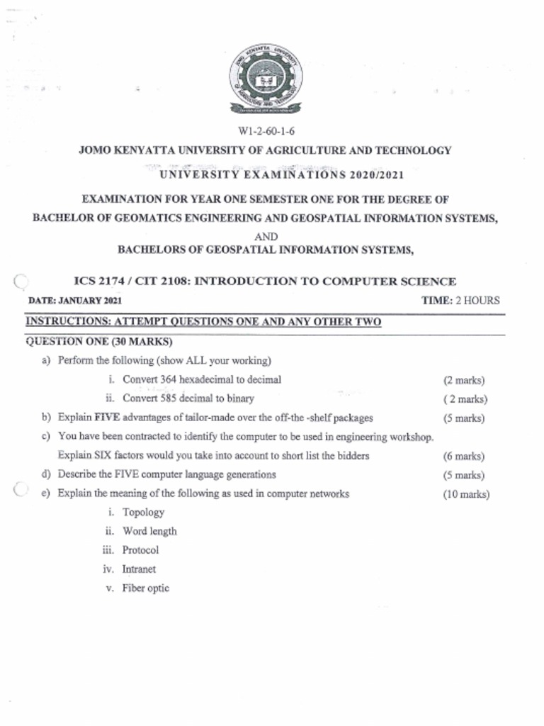 Ics 2174 Cit 2108 Introduction To Computer Science | PDF