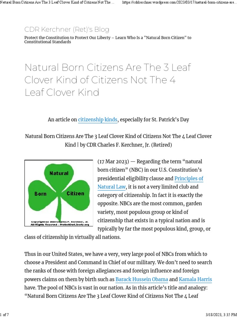 Natural Born Citizens Are The 3 Leaf Clover Kind of Citizens Not The 4 ...