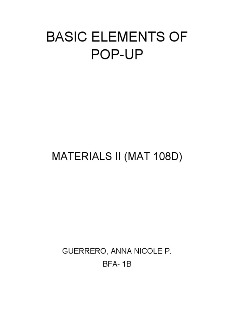 Basic Elements of Pop Up Anna | PDF