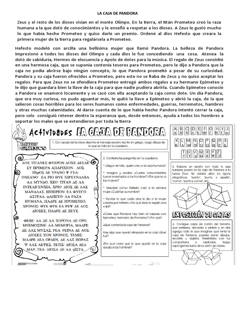 La creación de Pandora y su caja | PDF