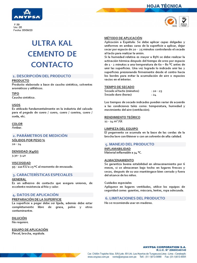 Ultra Kal - Cemento de Contacto | PDF | Química | Ciencias fisicas