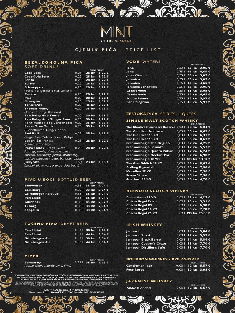 Drink and Alcohol Price List | PDF | Distillation | Fermented Drinks