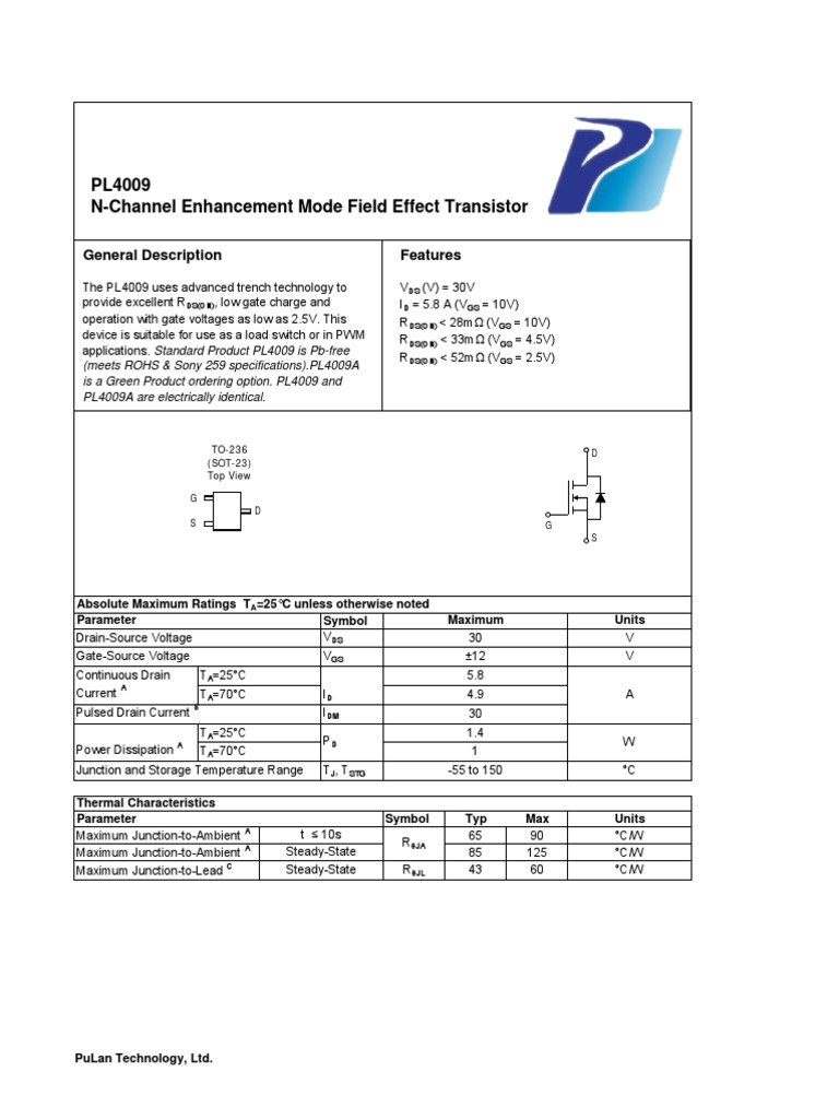 PL4009规格书 | PDF | Field Effect Transistor | Diode