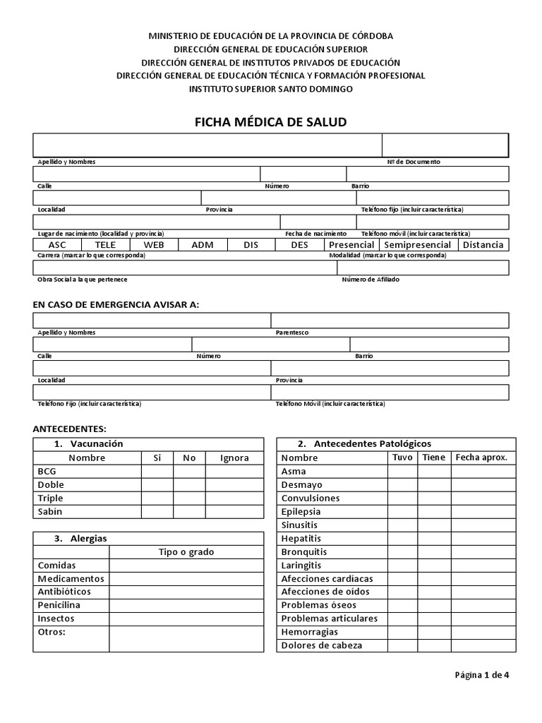 Ficha de Salud | PDF | Medicina CLINICA | Especialidades Medicas