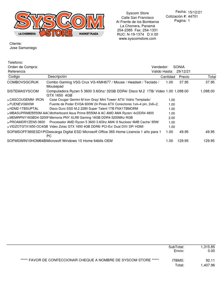 COTIZACION | PDF | Arquitectura X86 | Bienes manufacturados