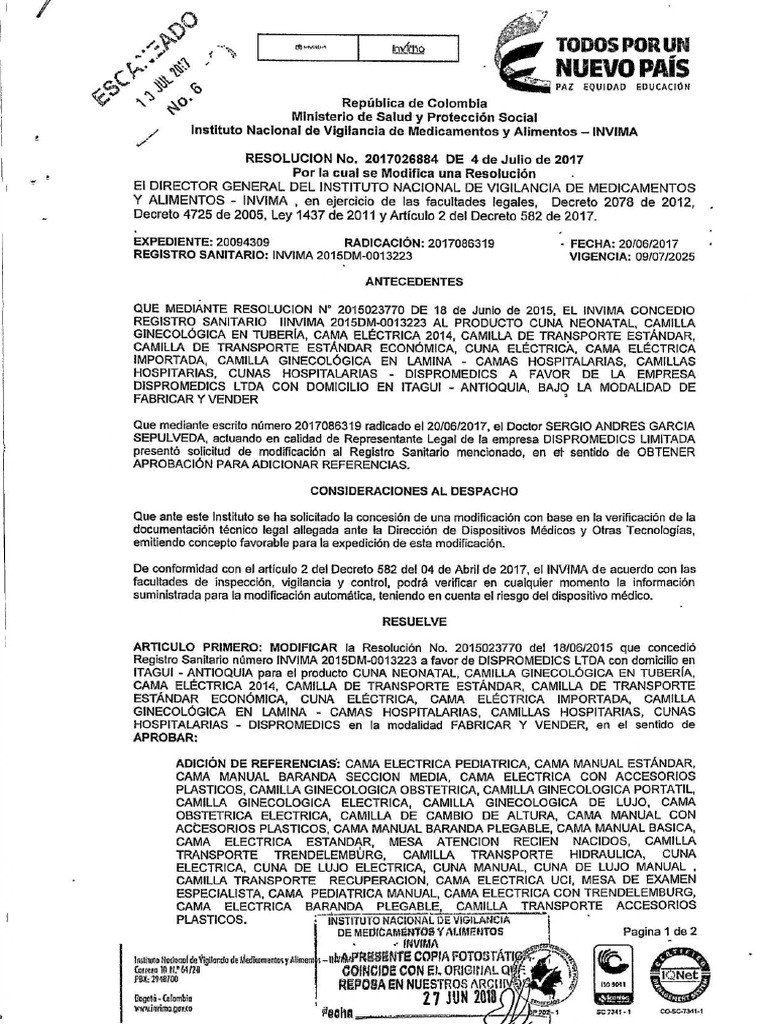 Invima 2015DM-0013223 - General | PDF | Colombia | Programas sociales