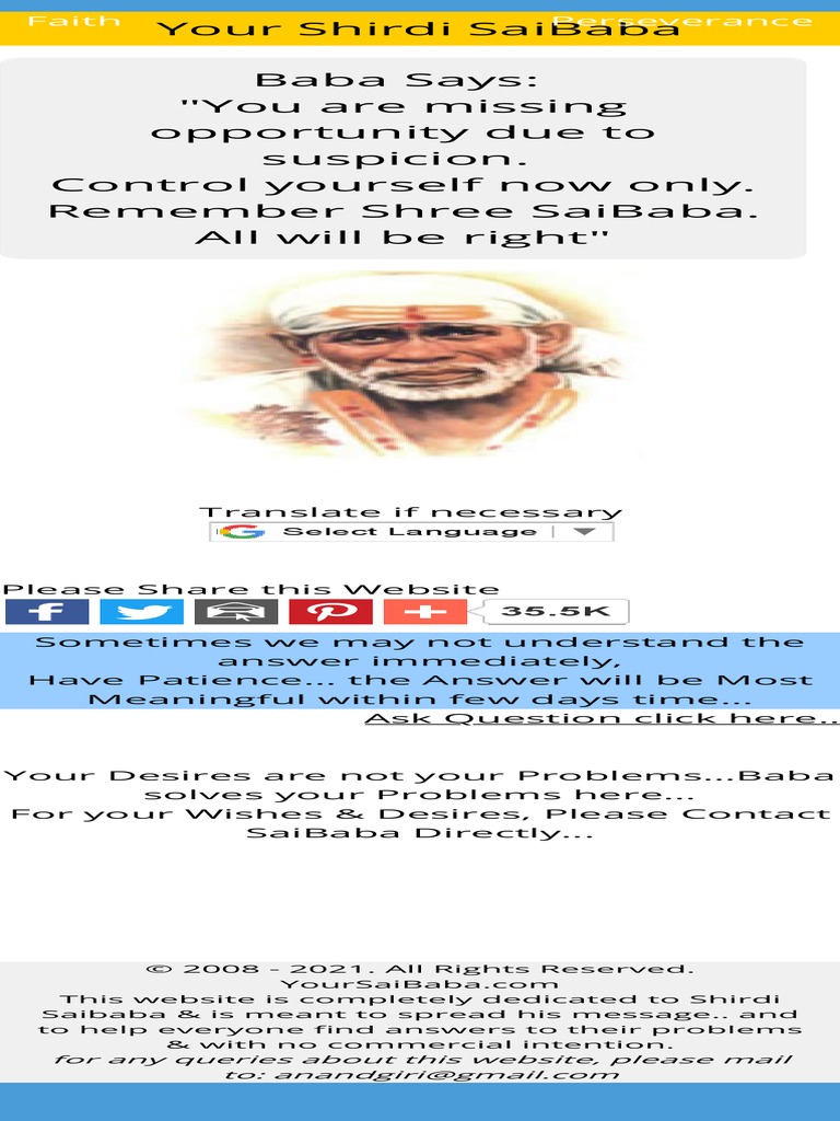 Shirdi Sai Baba: Answers to Your Questions | PDF