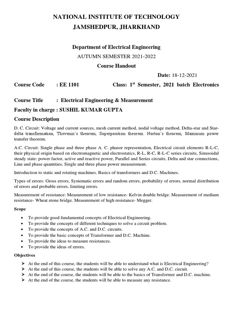Handout For Electronics Electrical Engineering & Measurement | PDF ...