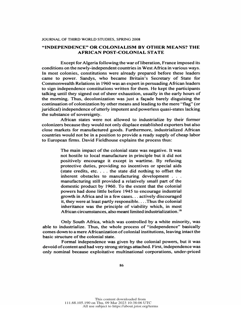 Post Colonial Issue | PDF | State (Polity) | Postcolonialism