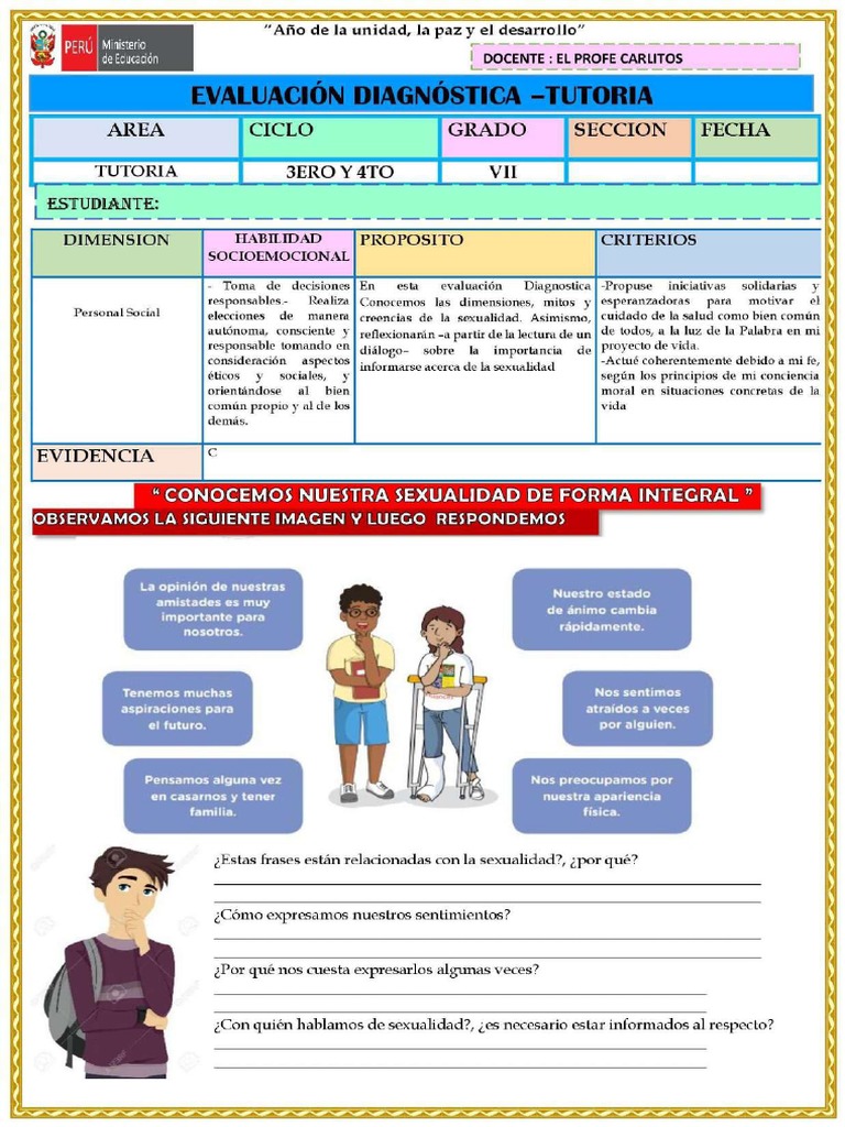 Evaluacion Diagnostica - 3ero y 4to Grado-Tutoria - 00001 | PDF