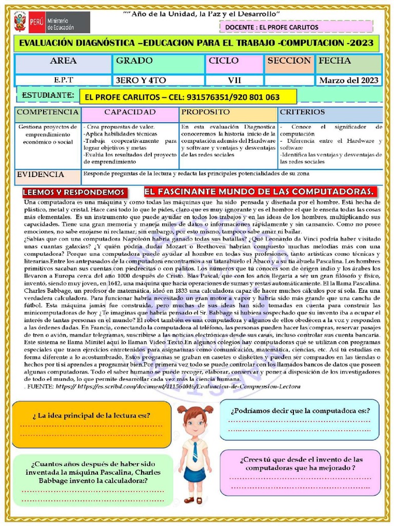 Evaluacion Diagnostica - 3ero y 4to Grado-Ept - Computacion - 00001 | PDF