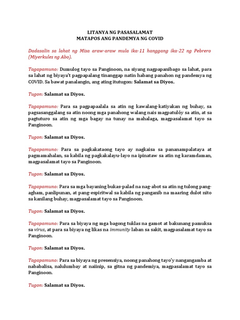Litanya NG Pasasalamat | PDF