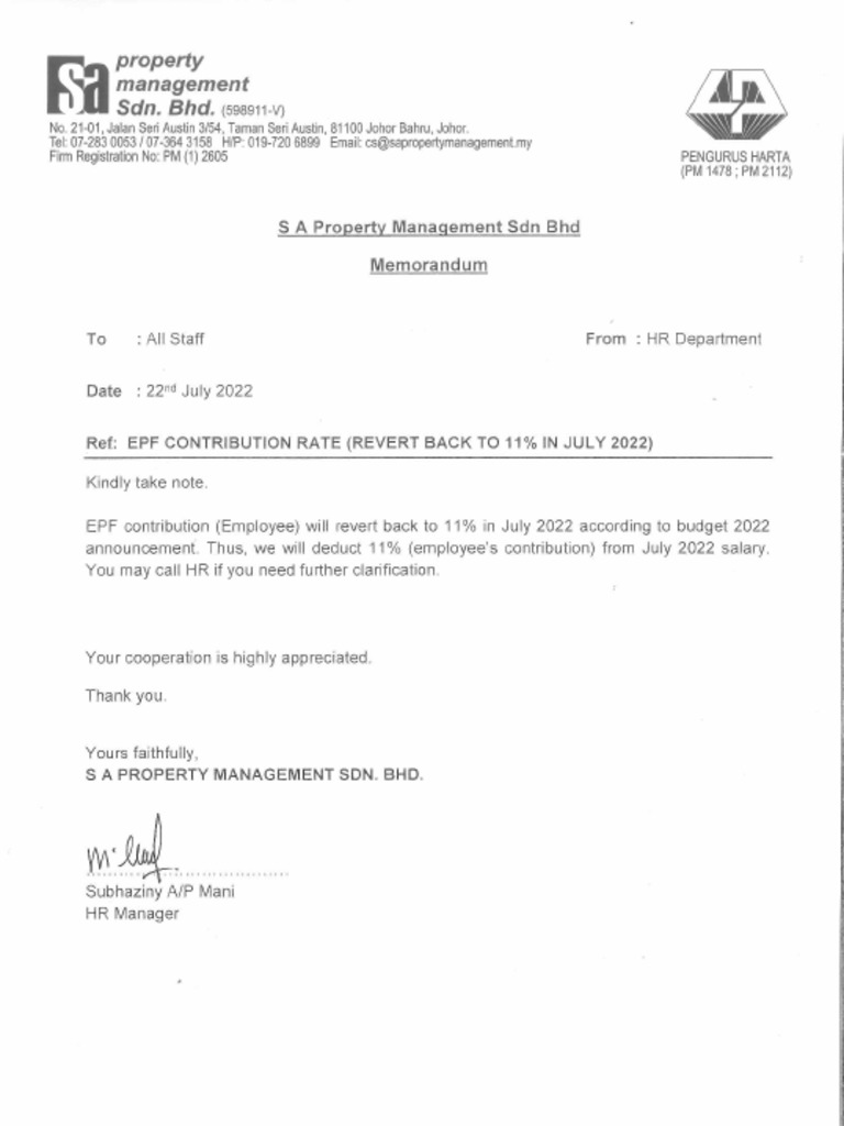 memo_epf contribution rate | PDF