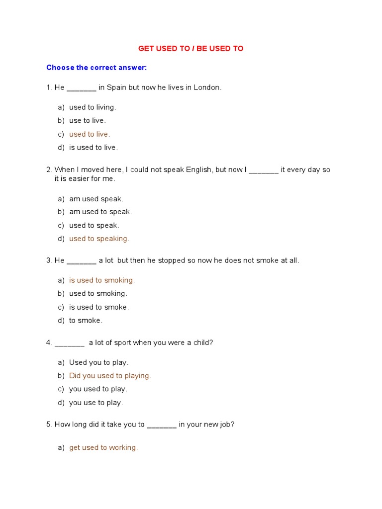 Used To vs. Be Used To Exercises | PDF | Language Arts & Discipline ...