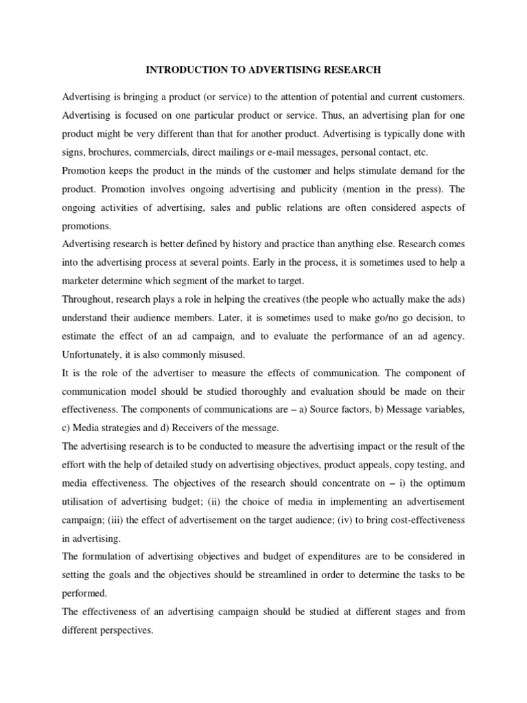 Introduction To Advertising Research | PDF | Advertising | Target Audience