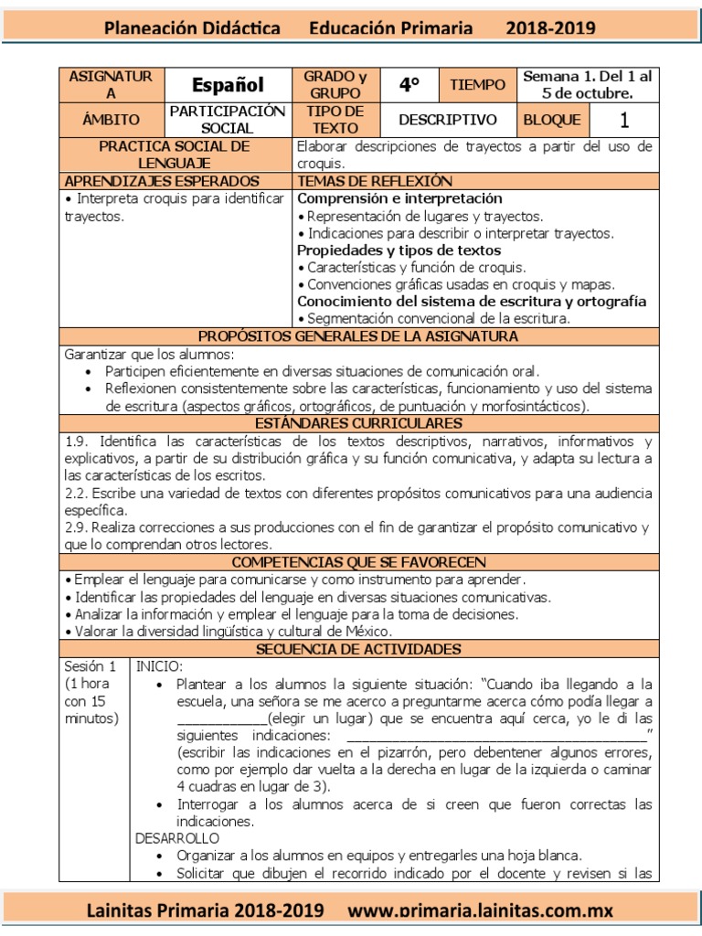 001-Octubre - 4to Grado Español (2018-2019) | PDF | Escritura ...