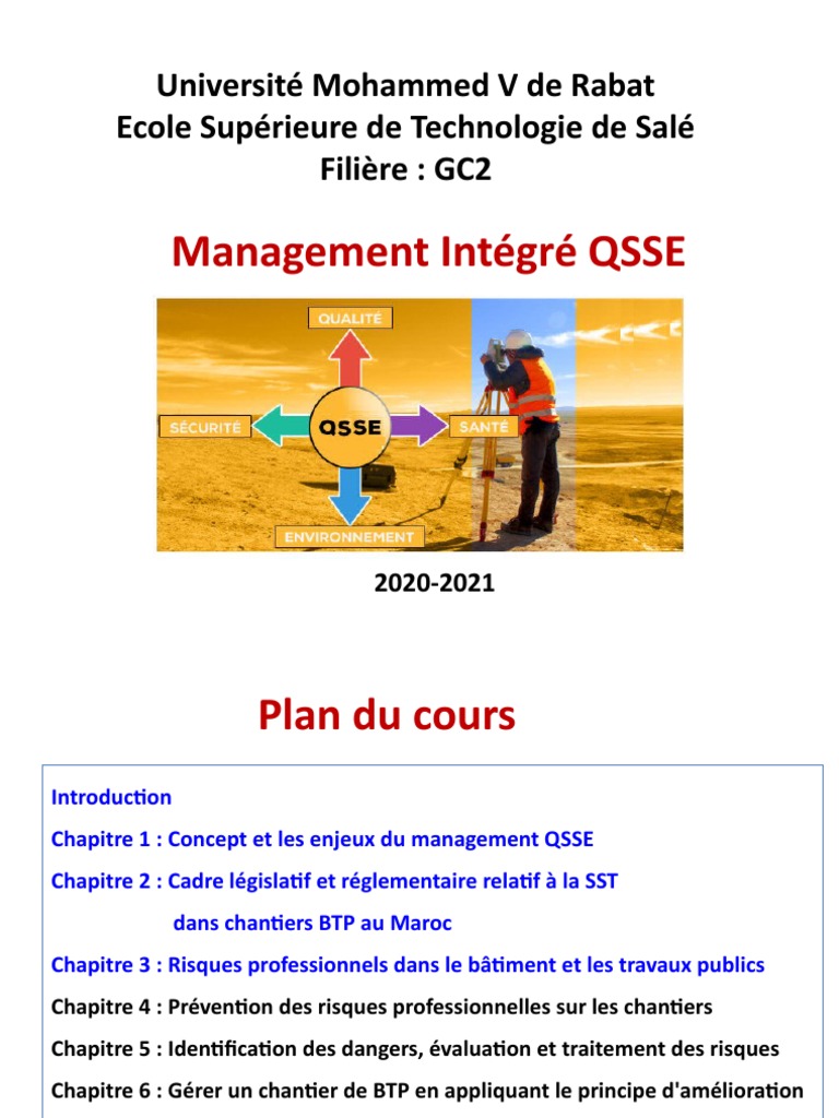 Cours QSSE GC2 2020-2021 | PDF | Management de la qualité | Sécurité