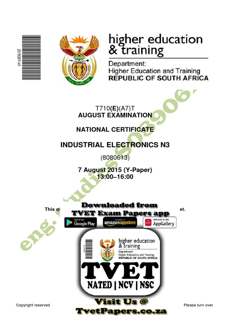 2015 n3 August Industrial Electronics Question Paper PDF | PDF ...