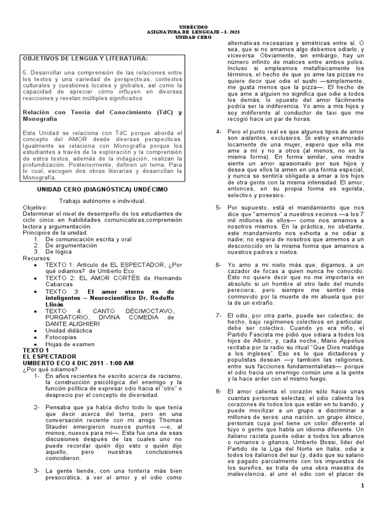 Unidad Cero Undécimo | PDF | Amor