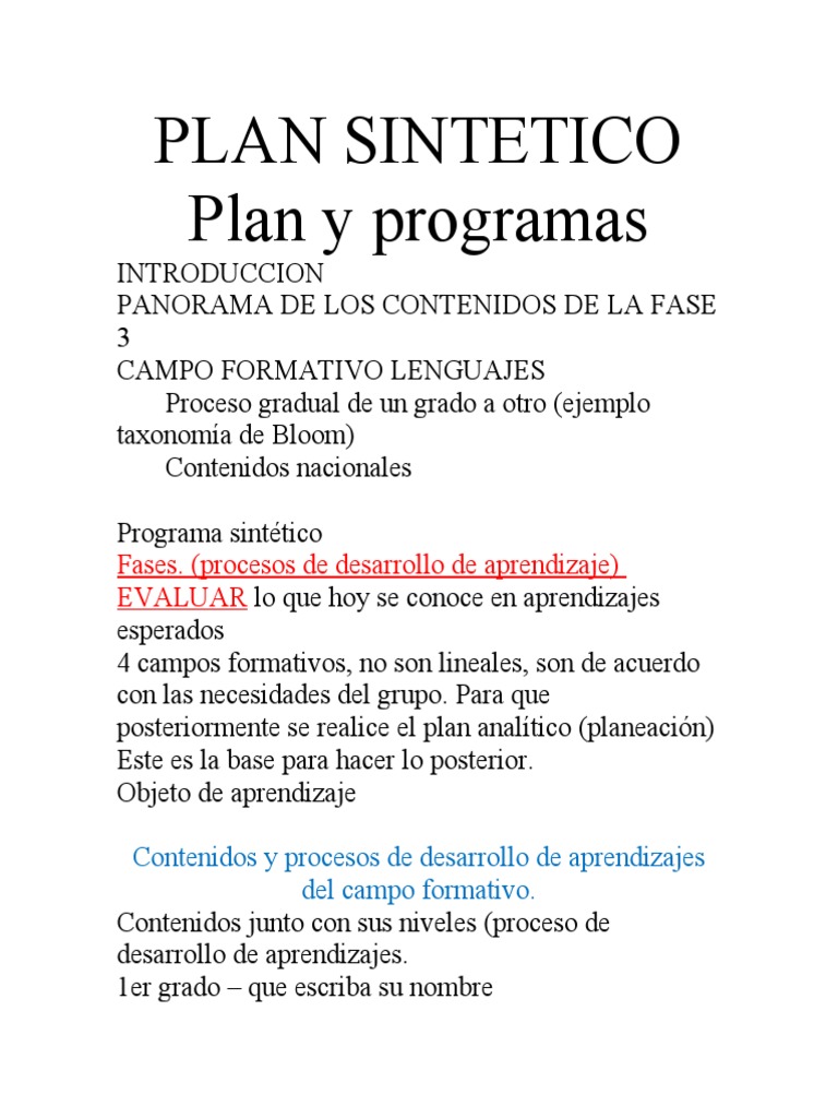 Plan Sintetico | PDF