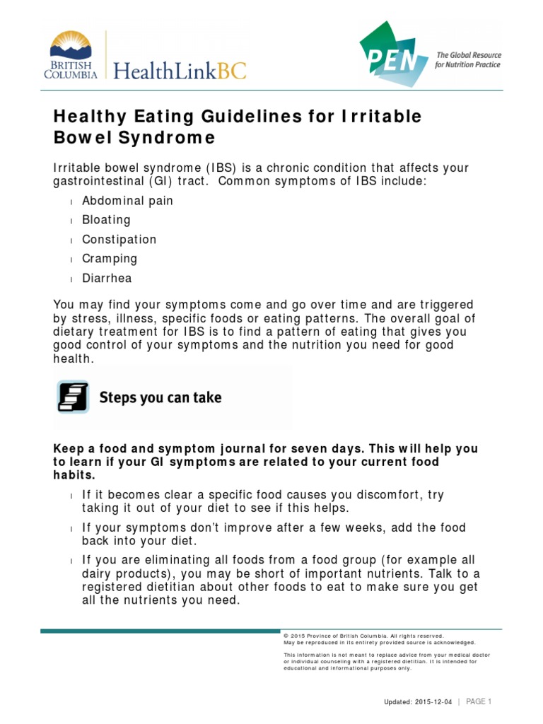 Eating Guidelines For Irritable Bowel Syndrome | PDF | Dietary Fiber | Diet & Nutrition