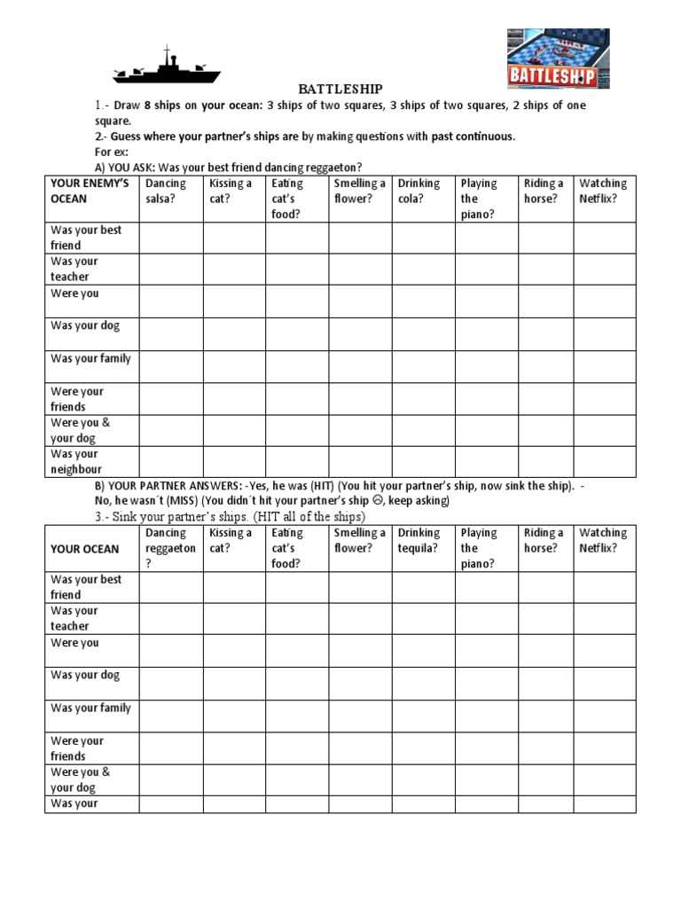 Past Continuous Questions Battleship Boardgames - 122643 | PDF