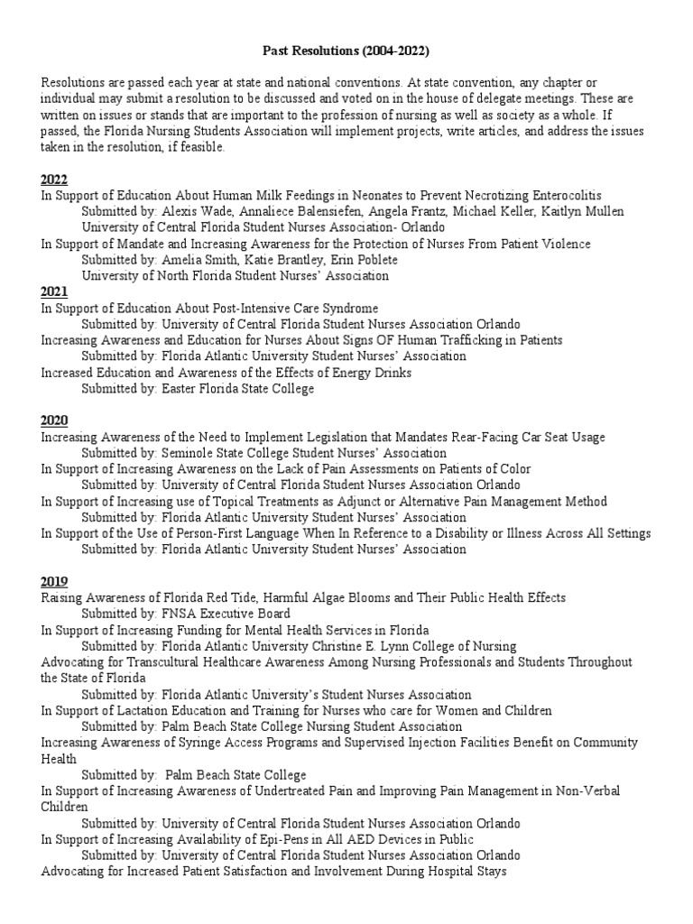 FNSA Resolution History (2022) | PDF | Nursing | Health Care