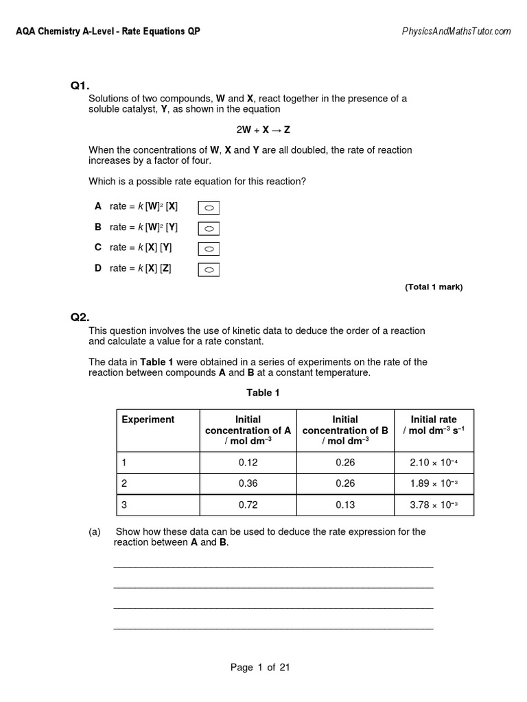 Rate Equations QP PDF | PDF | Reaction Rate | Activation Energy