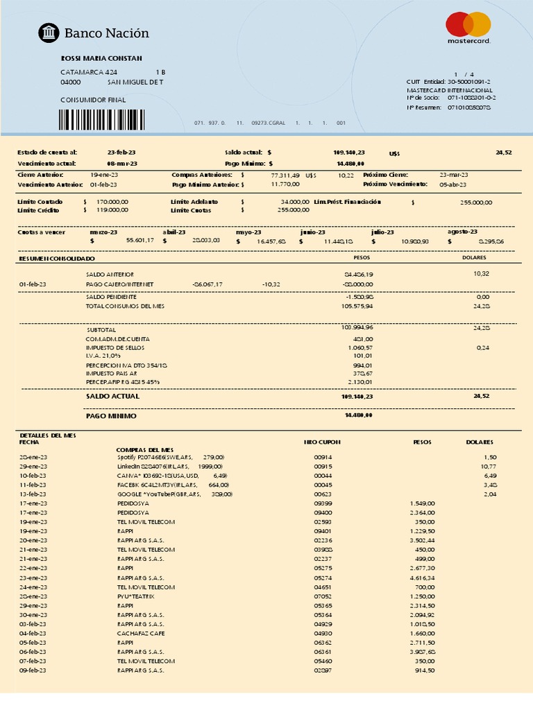 Resumen de Estado de Cuenta Mastercard | PDF | Tarjeta de crédito | Interés