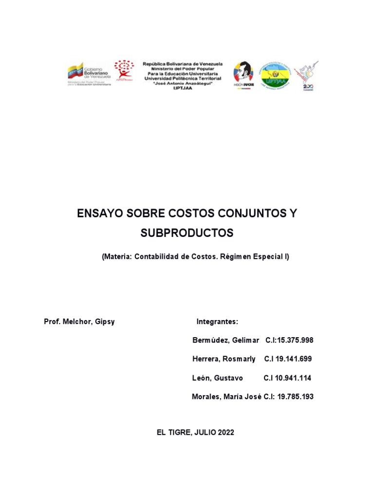 Ensayo Sobre Costos Conjuntos y Subproductos | PDF | Costo | Contabilidad