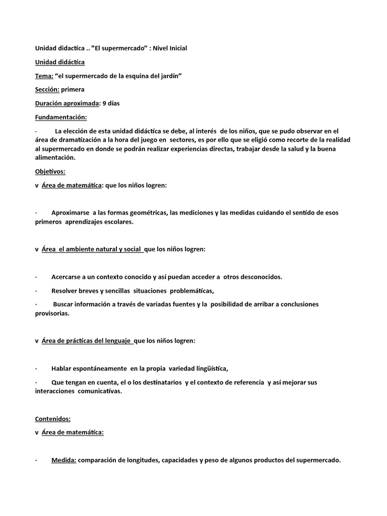 Unidad Didactica El Supermercado | PDF | Supermercado | Aprendizaje