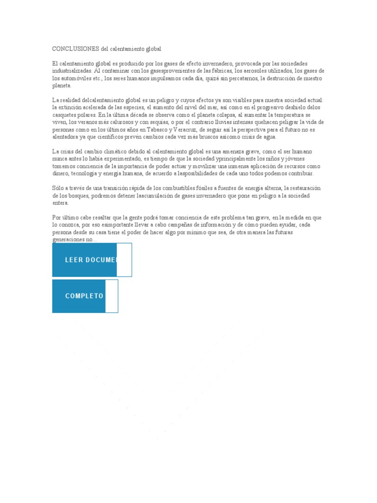 CONCLUSIONES Del Calentamiento Global | PDF