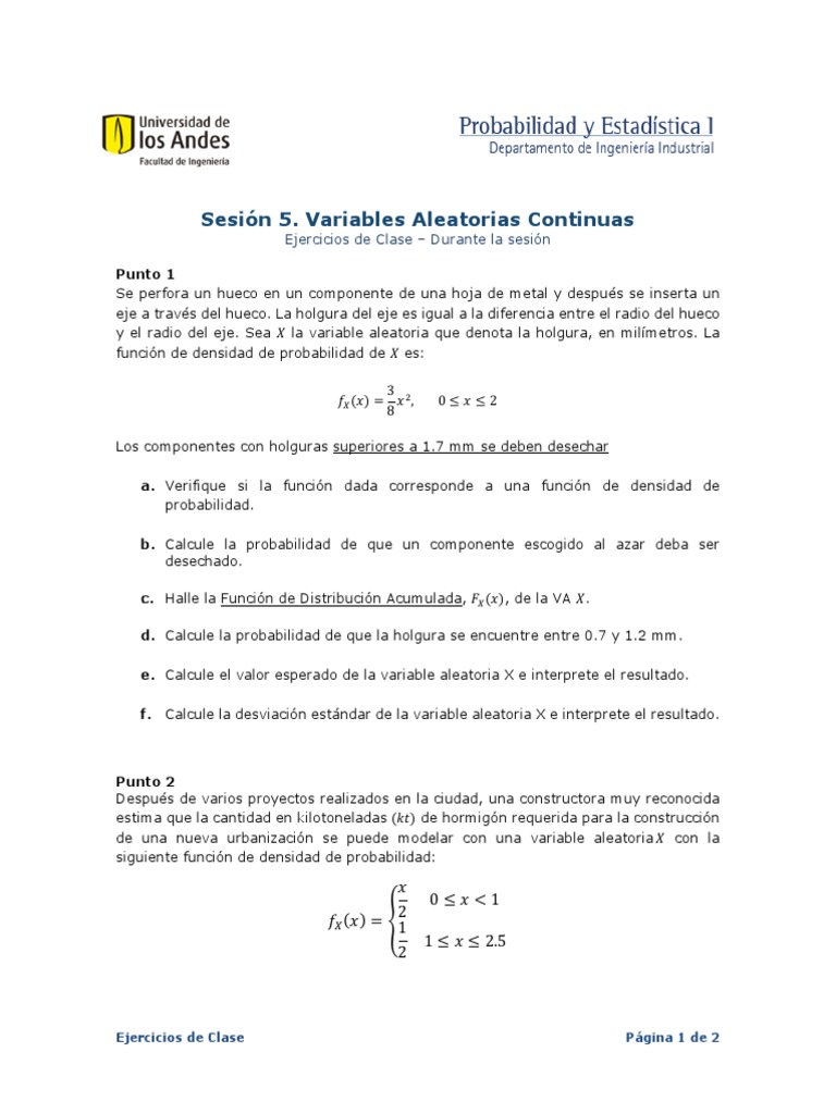 Taller Extra Sesión 5 | Descargar gratis PDF | Variable aleatoria | Probabilidad