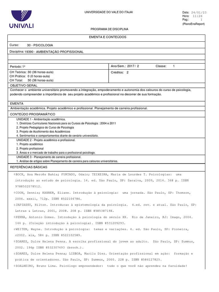 Programa de Disciplina (Ementa) - 2023.1.11225 PDF | PDF | Sociologia | Psicologia
