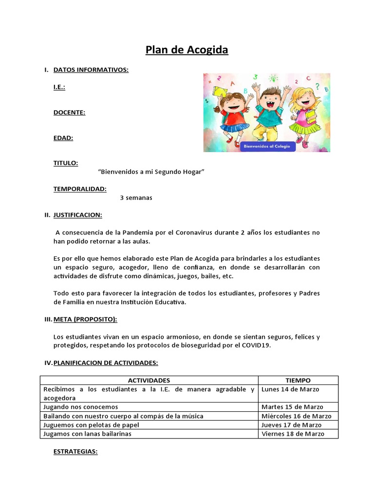 Plan de Acogida 2022 | PDF