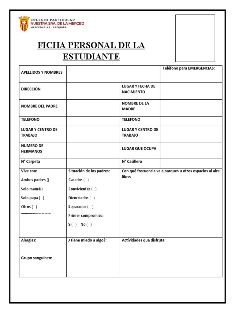 Ficha Personal de La Estudiante 2023 | PDF