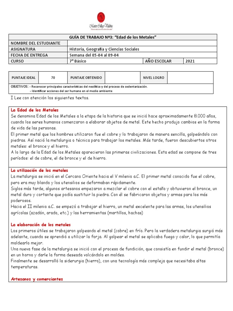 Guía Edad De Los Metales Pdf Metalurgia Rieles