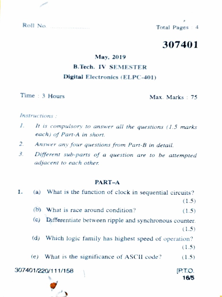 Digital Electronics Exam Paper 2019 | PDF | Logic Gate | Computer ...