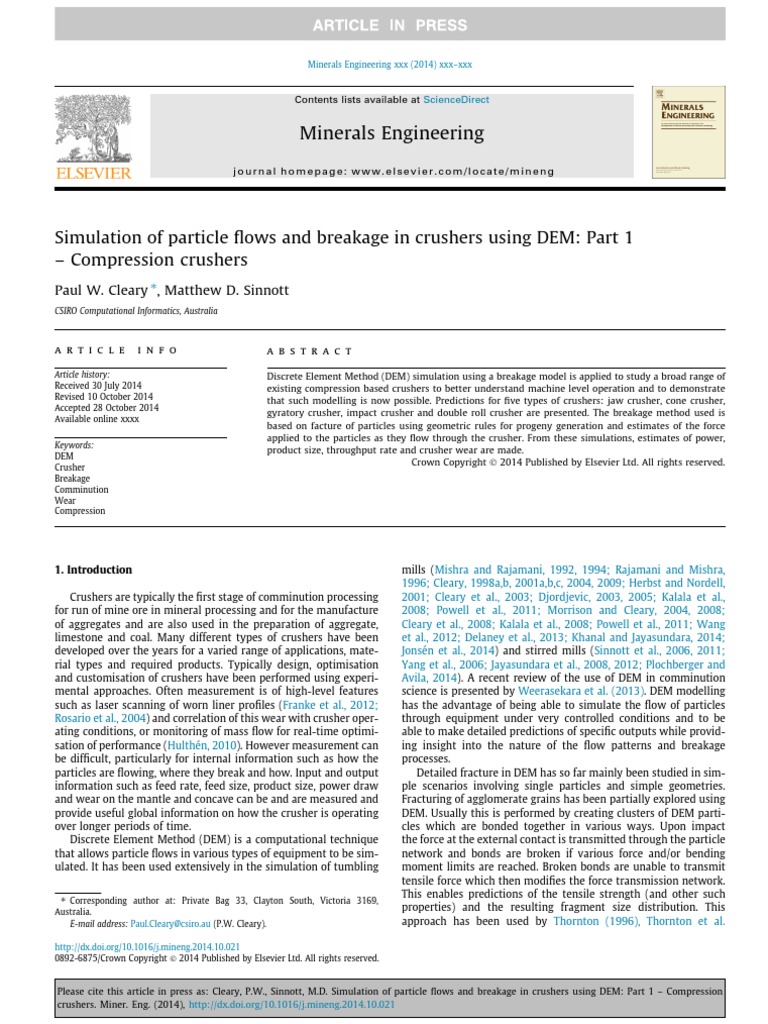 Simulation of Particle Flows and Breakage in Crushers Using DEM Part 1 - Compression Crushers ...