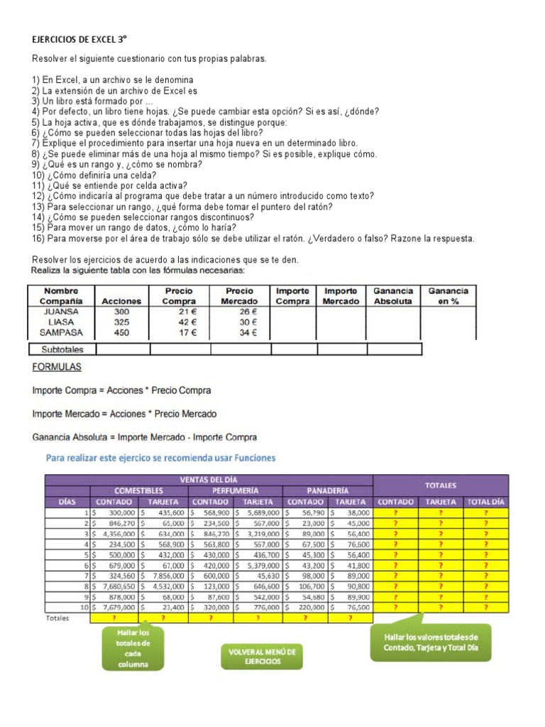 Ejercicios de Excel 3 | PDF