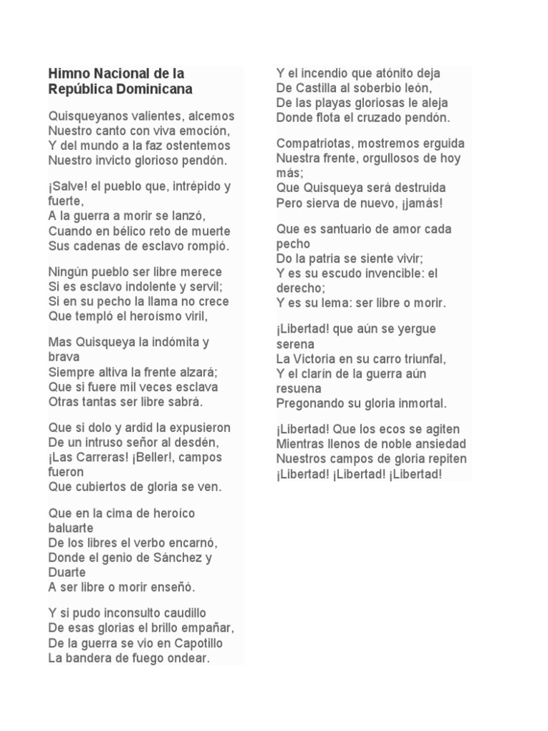 Himno Nacional De La República Dominicana Pdf
