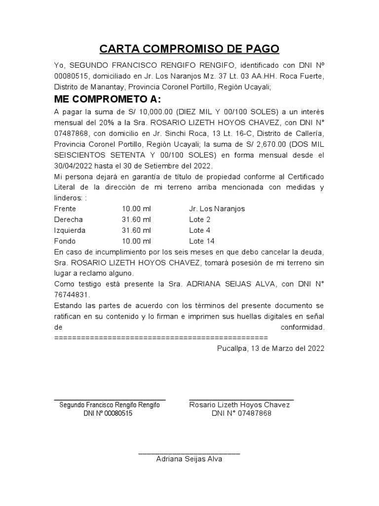 Carta Compromiso de Pago | PDF