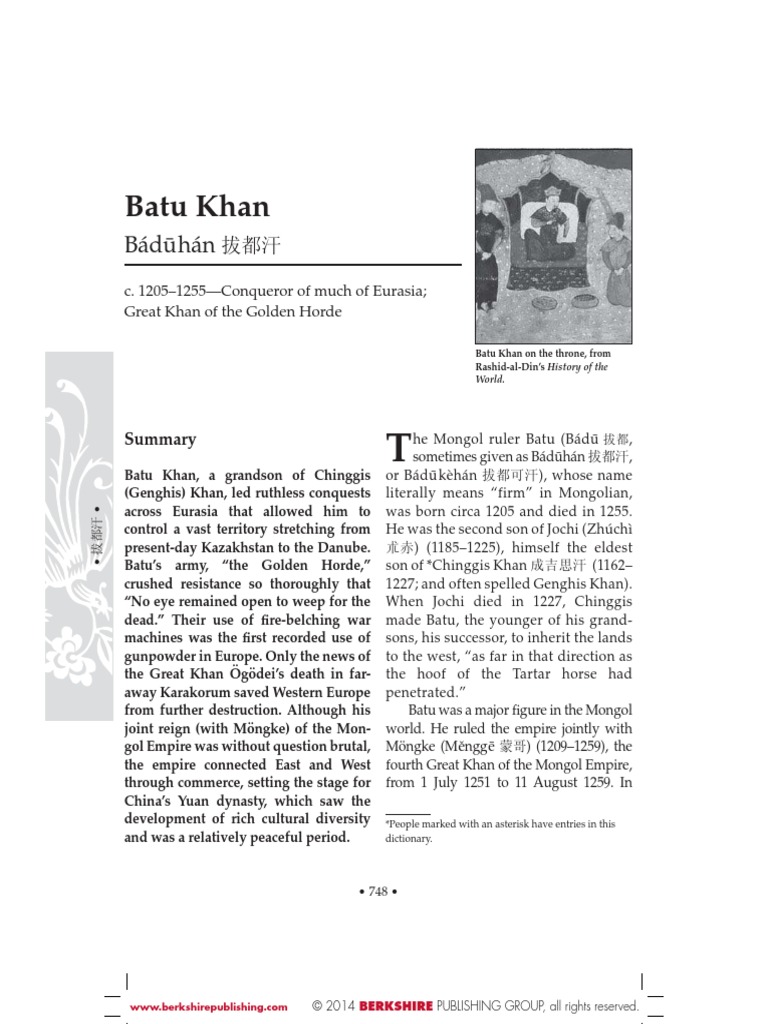 Batu Khan: Bádu Hán | PDF | Mongol Empire | Genghis Khan
