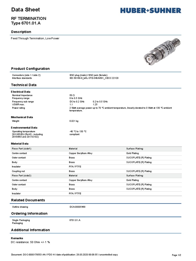 RF Termination Data Sheet | PDF | Electrical Connector | Electromagnetism